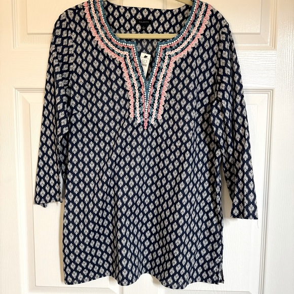 Talbots | Tops | Nwt Talbots Navy Embroidered Tunicpopover Size L ...